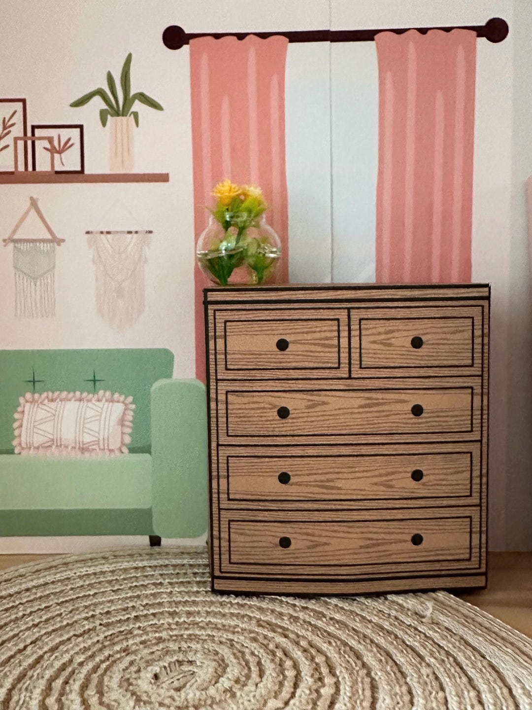 Miniature Paper Dresser (x2) | Dollhouse Chest of Drawers Template ...