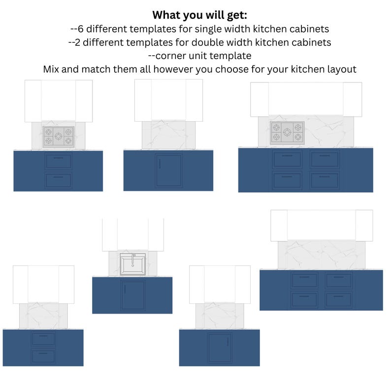 Kitchen Cabinets Template (x7) | Unique Dollhouse Miniature | Paper ...