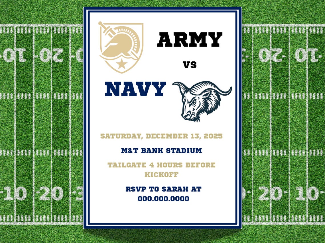 Army Vs Navy Football Invitation | Tailgate Party Invite | Vintage ...