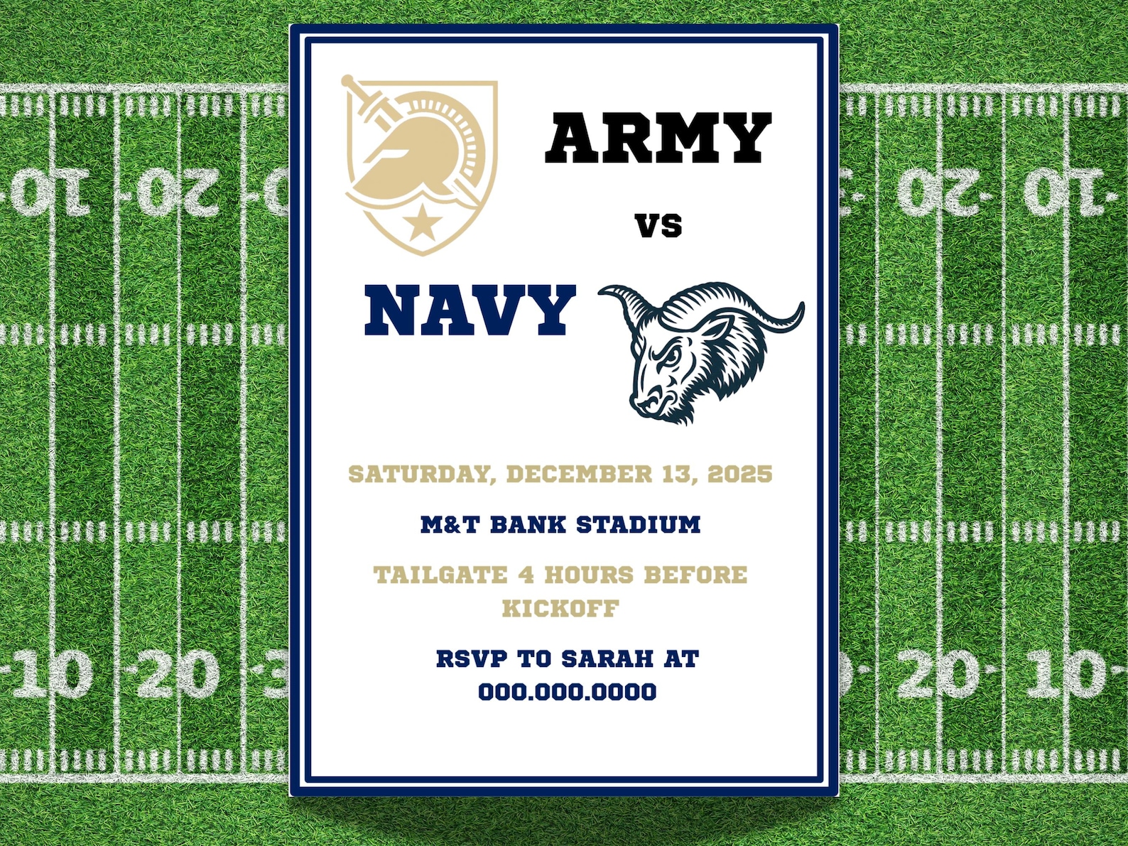 Army Vs Navy Football Invitation | Tailgate Party Invite | Vintage ...