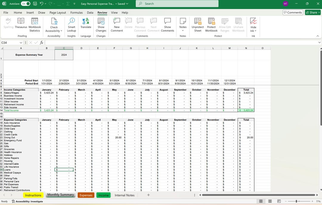 Personal Expense Tracker Spreadsheet | Monthly Budget Template Excel ...