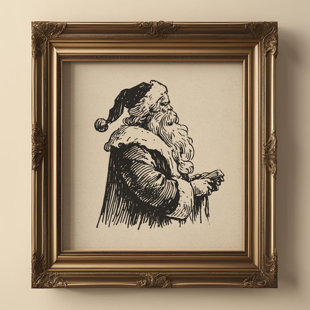 Printable Vintage Santa Print, Santa Claus Side Drawing, Father ...