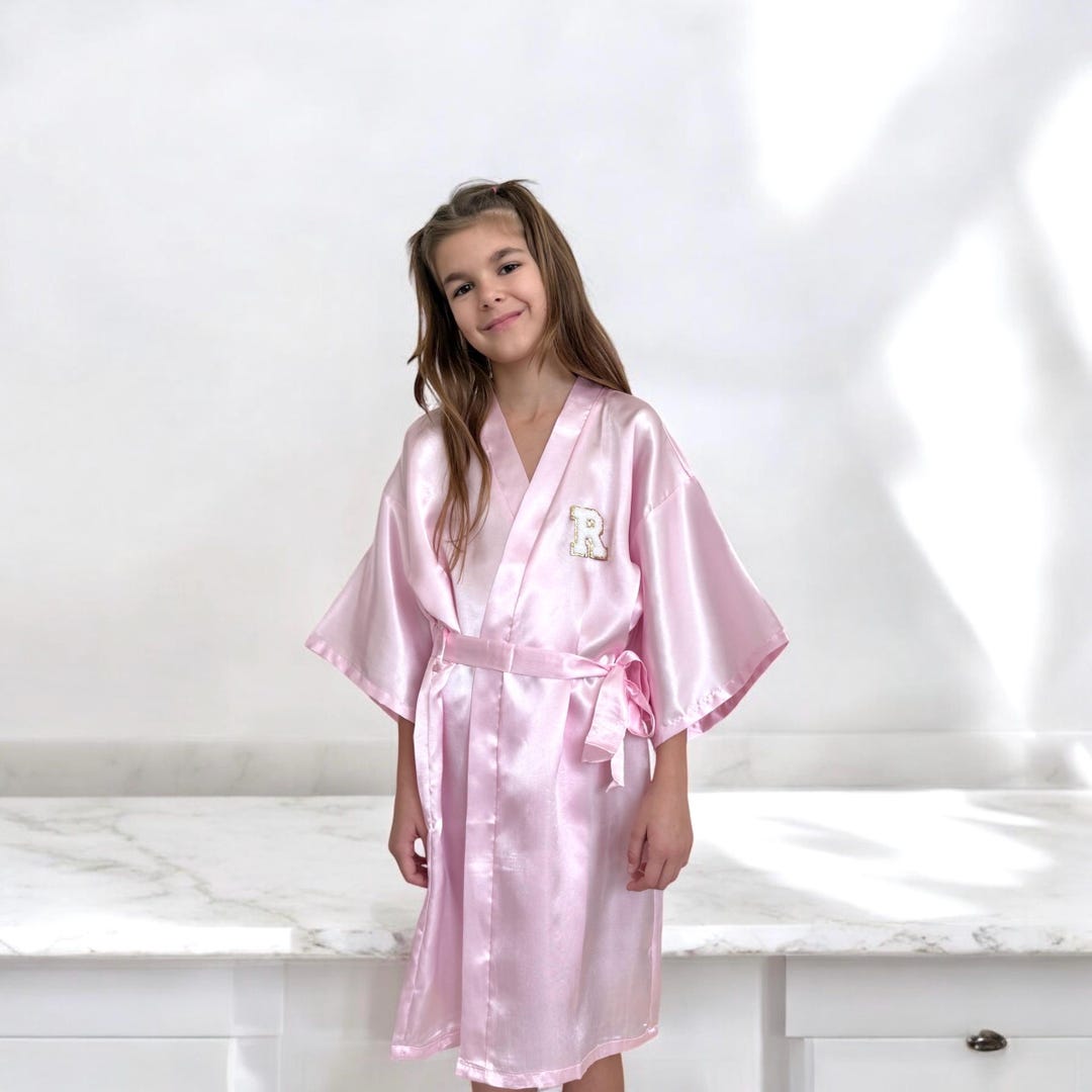 Kids Silk Satin Kimono Robe Personalized Children's Bathrobe in Pink ...