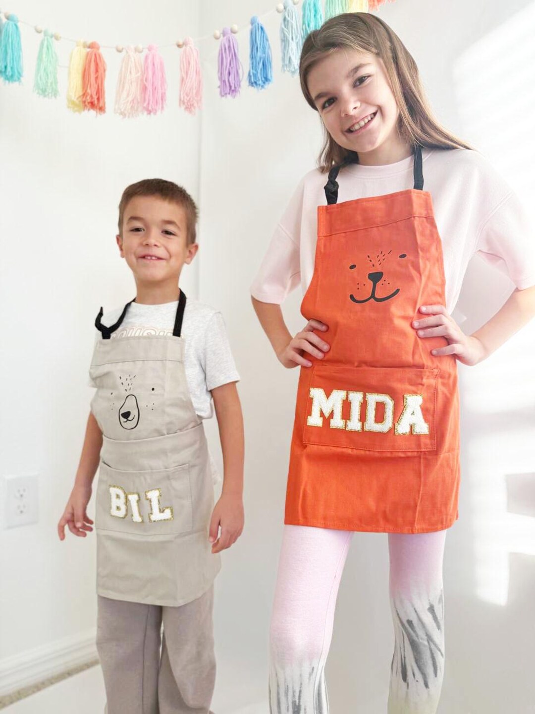 Custom Kids Aprons With Personalized Patches Available in Blue, Orange ...