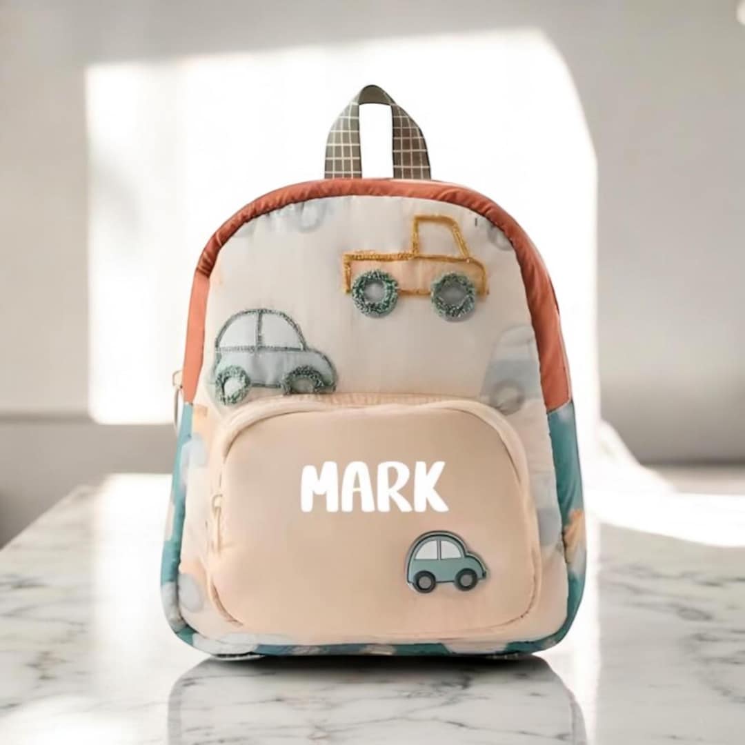 Car Embroidery Backpack for Kids - Custom Name Toddler Backpack With ...