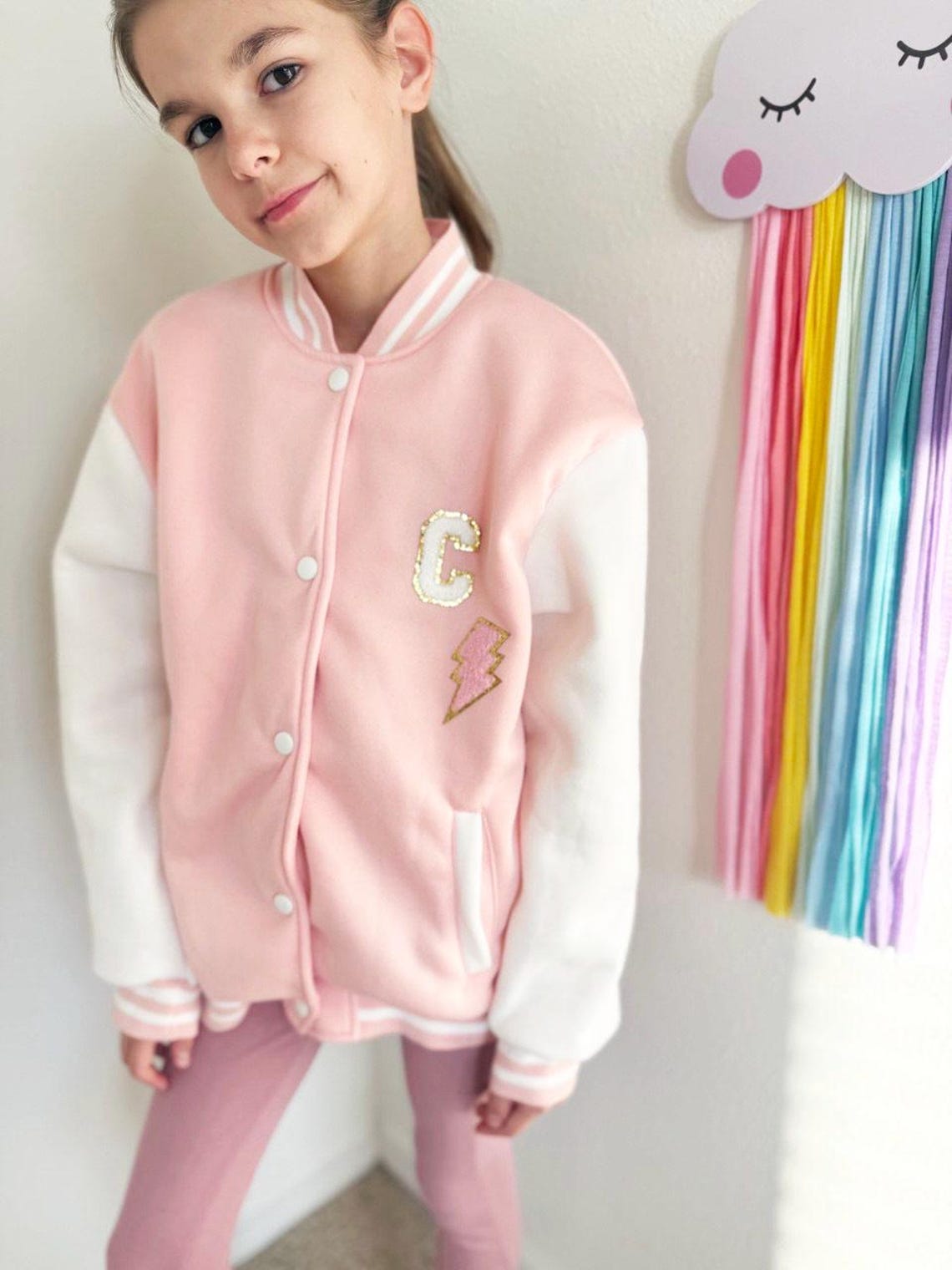 Custom Kids' Pink Bomber Jacket Personalized Varsity Jacket With ...