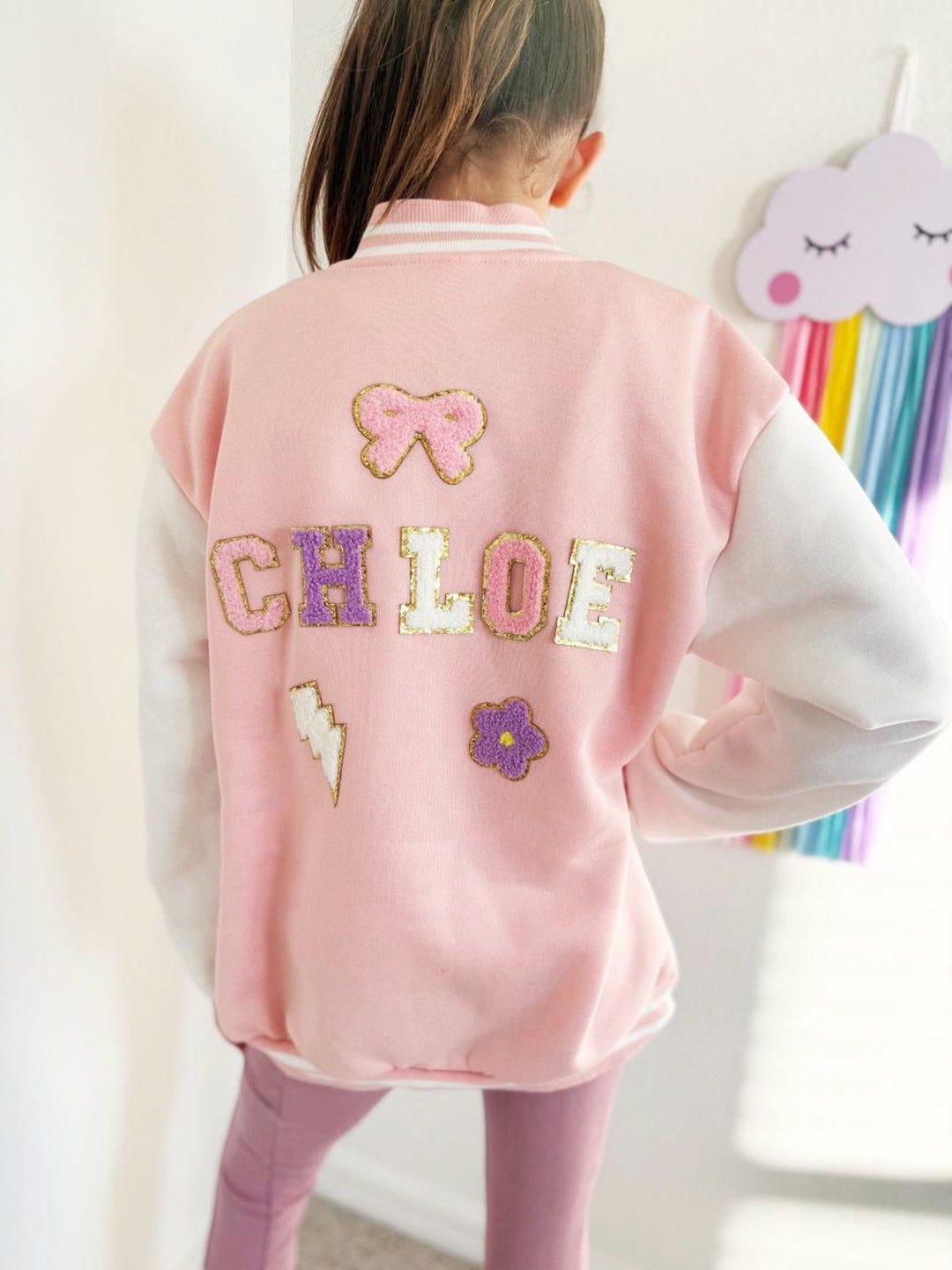 Custom Kids' Pink Bomber Jacket Personalized Varsity Jacket With ...