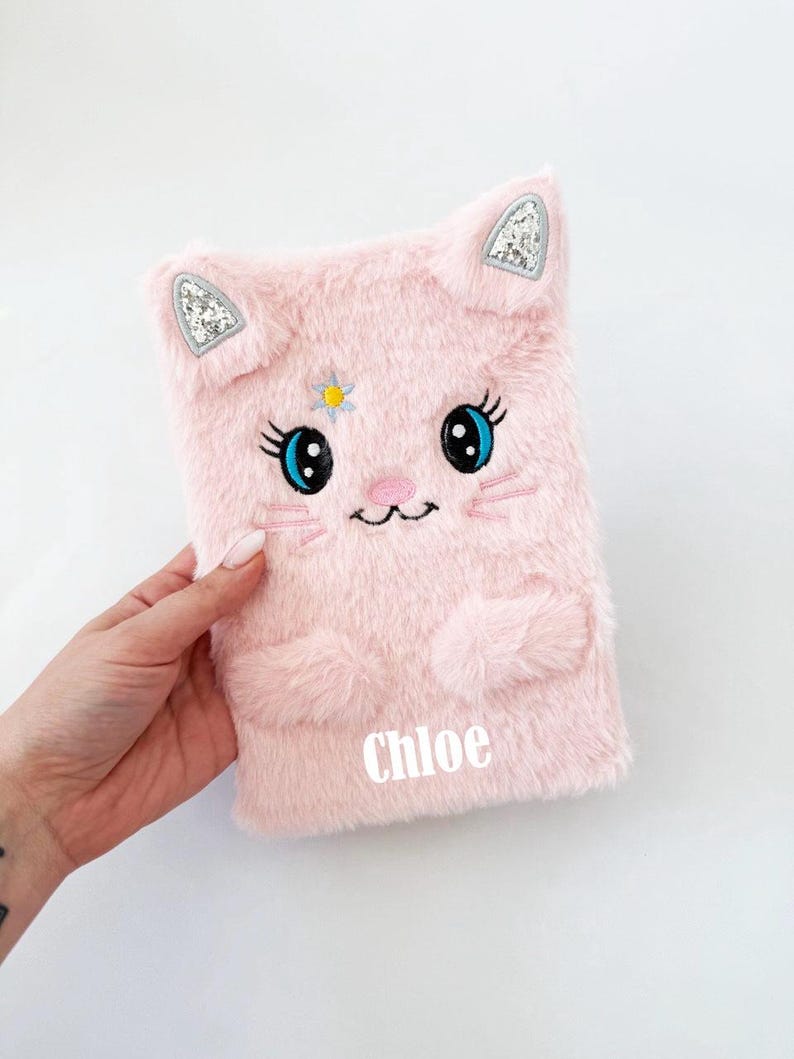 Custom Kids' Pink Fluffy Cat Notebook - Personalized Soft Cover Journal ...