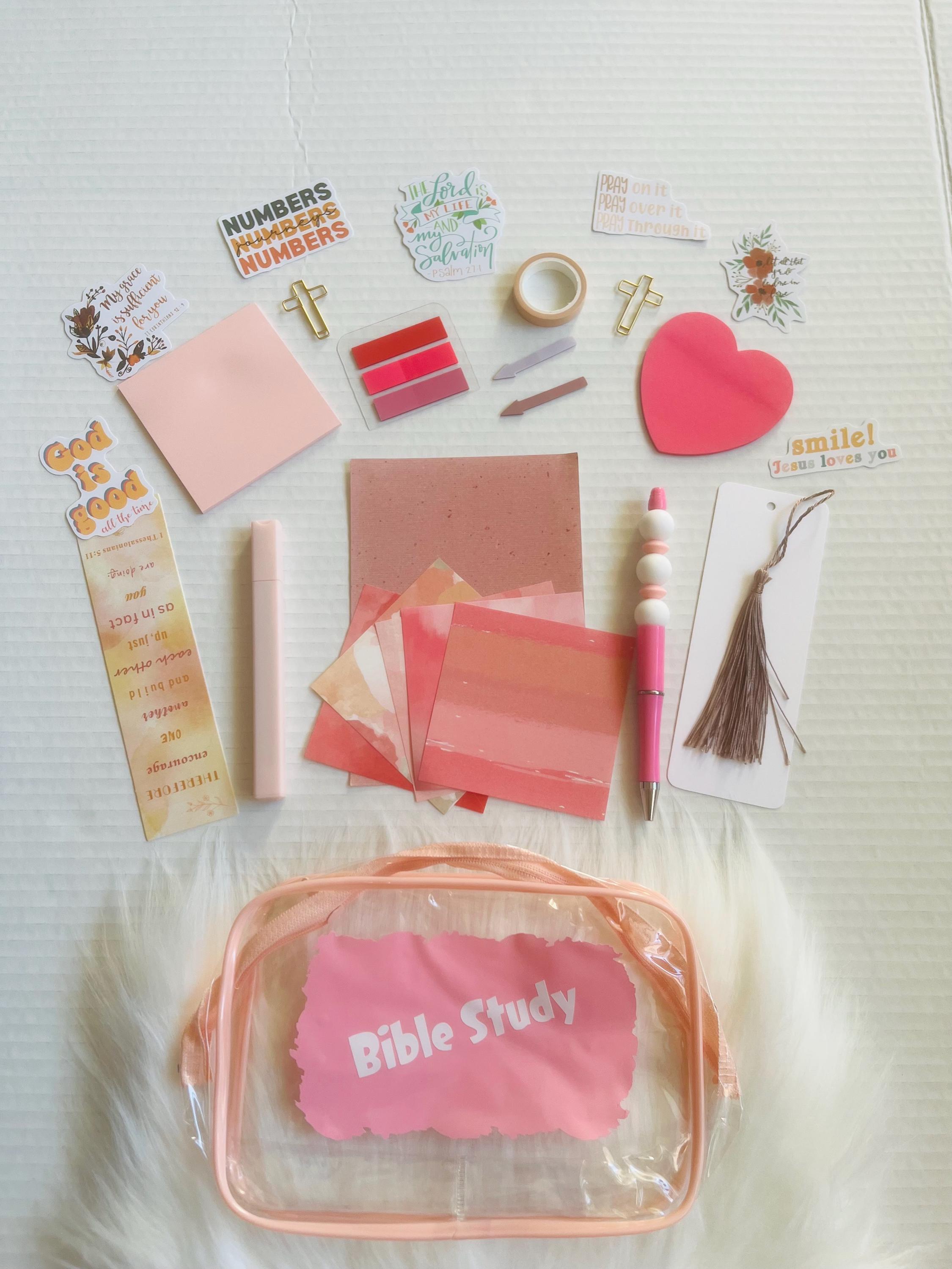 PINK Bible Study Kit Bible Pouch Bag Bookmark Sticker Faith Based Bible ...