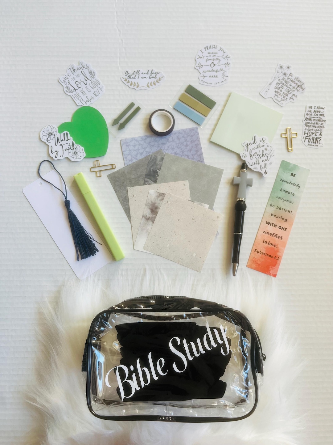 BLACK Bible Study Kit Bible Pouch Bag Bookmark Sticker Faith Based ...