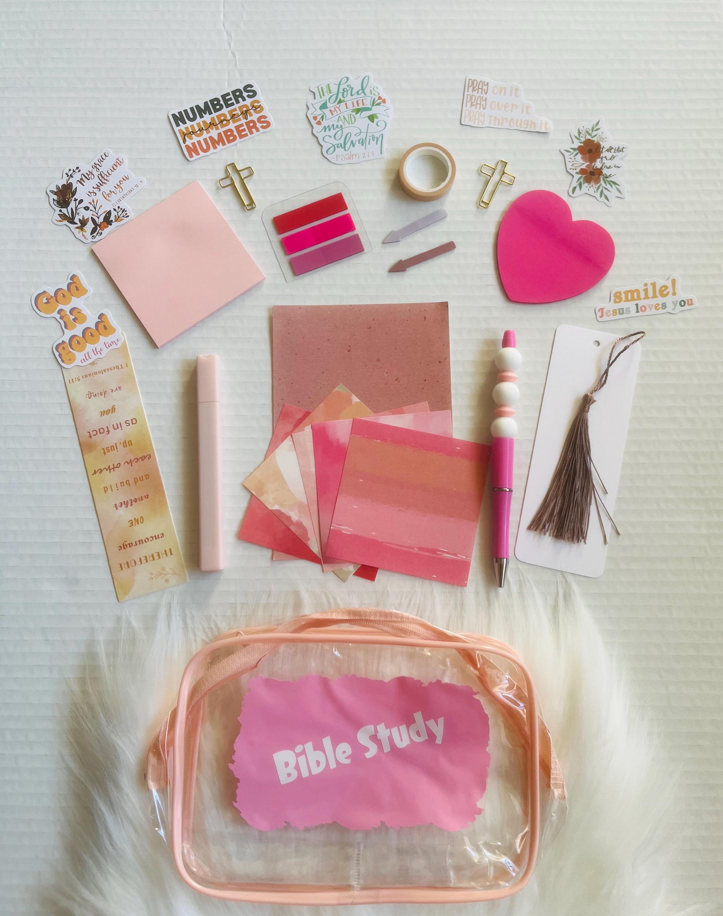 PINK Bible Study Kit Bible Pouch Bag Bookmark Sticker Faith Based Bible ...