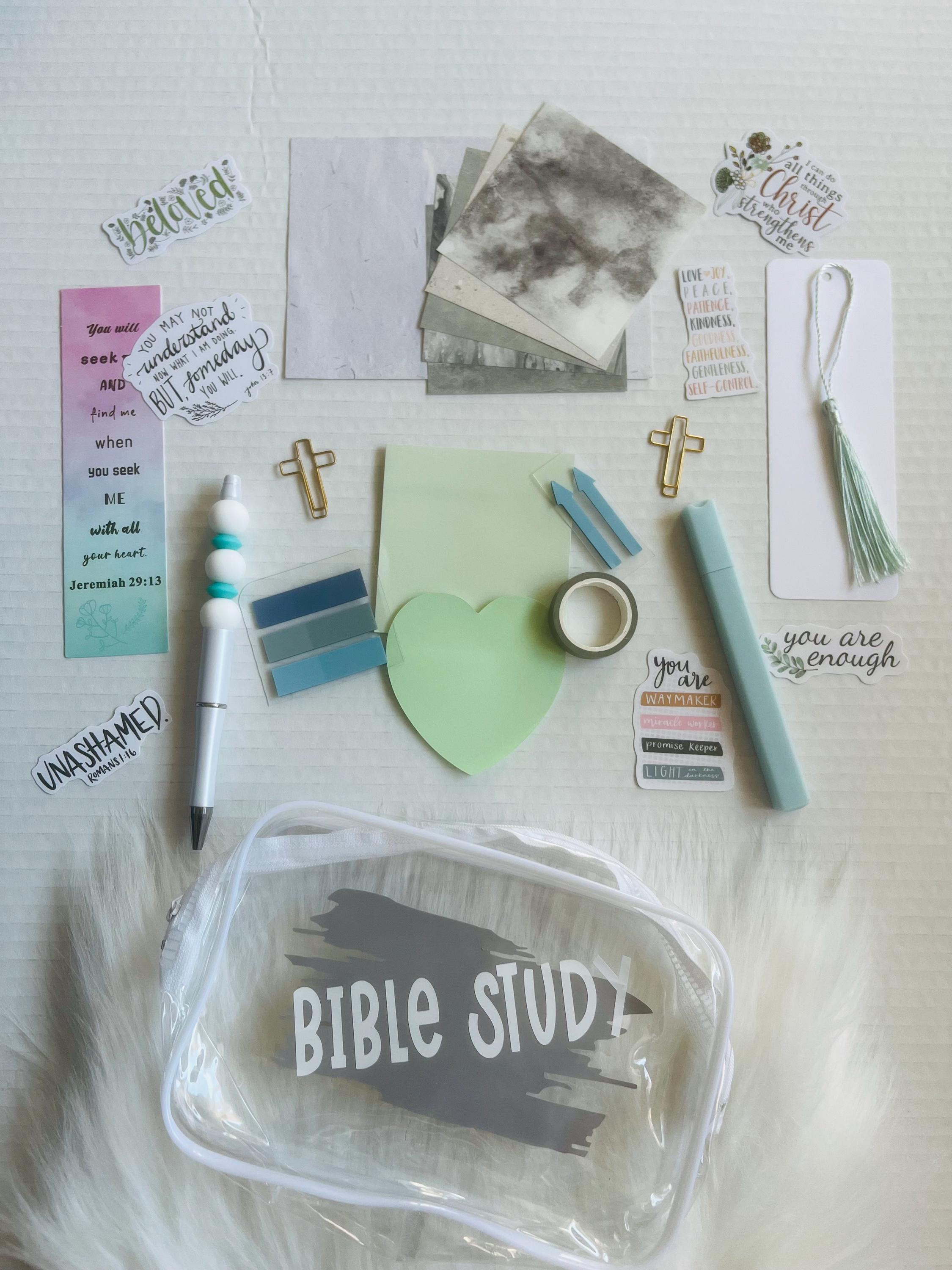 WHITE Bible Study Kit Bible Pouch Bag Bookmark Sticker Faith Based ...