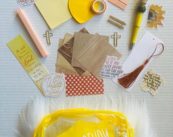 YELLOW Bible Study Kit Bible Pouch Bag Bookmark Sticker Faith Based ...