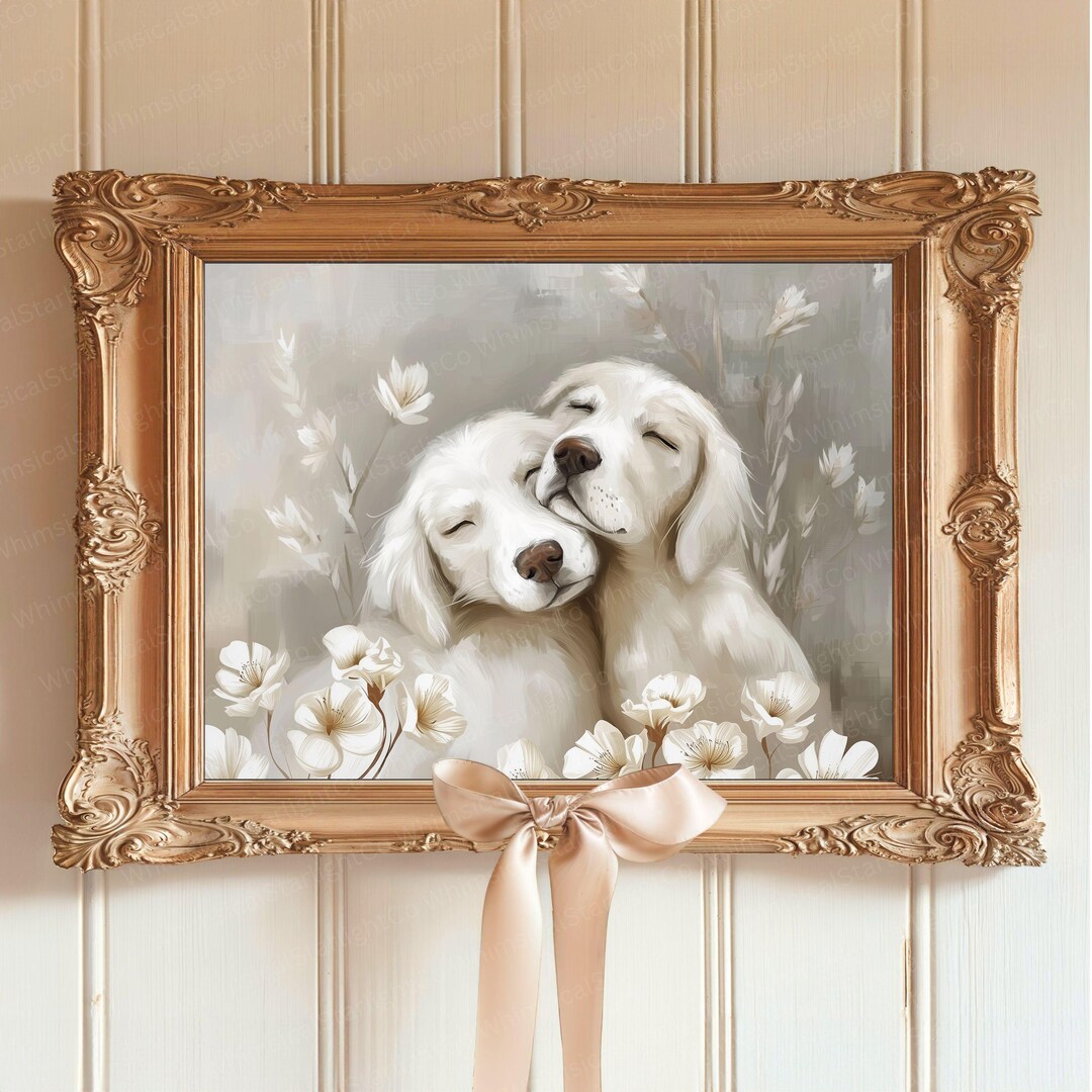 Two Golden Retrievers Cuddling Wall Art Painting, 2 Dogs Hugging Print ...