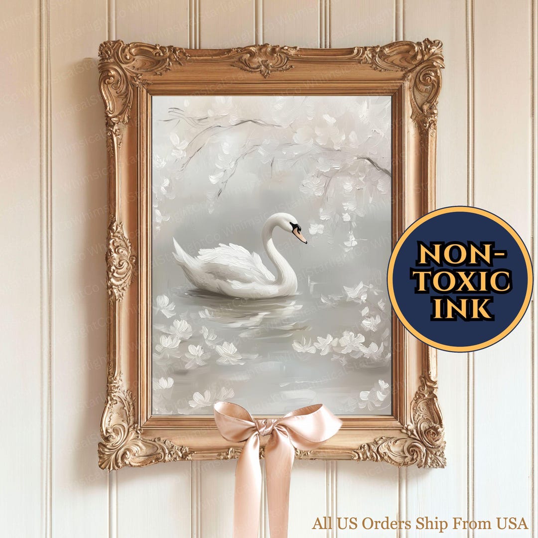 Elegant Swan Neutral Gray Wall Art Print – Minimalist Floral Canvas ...