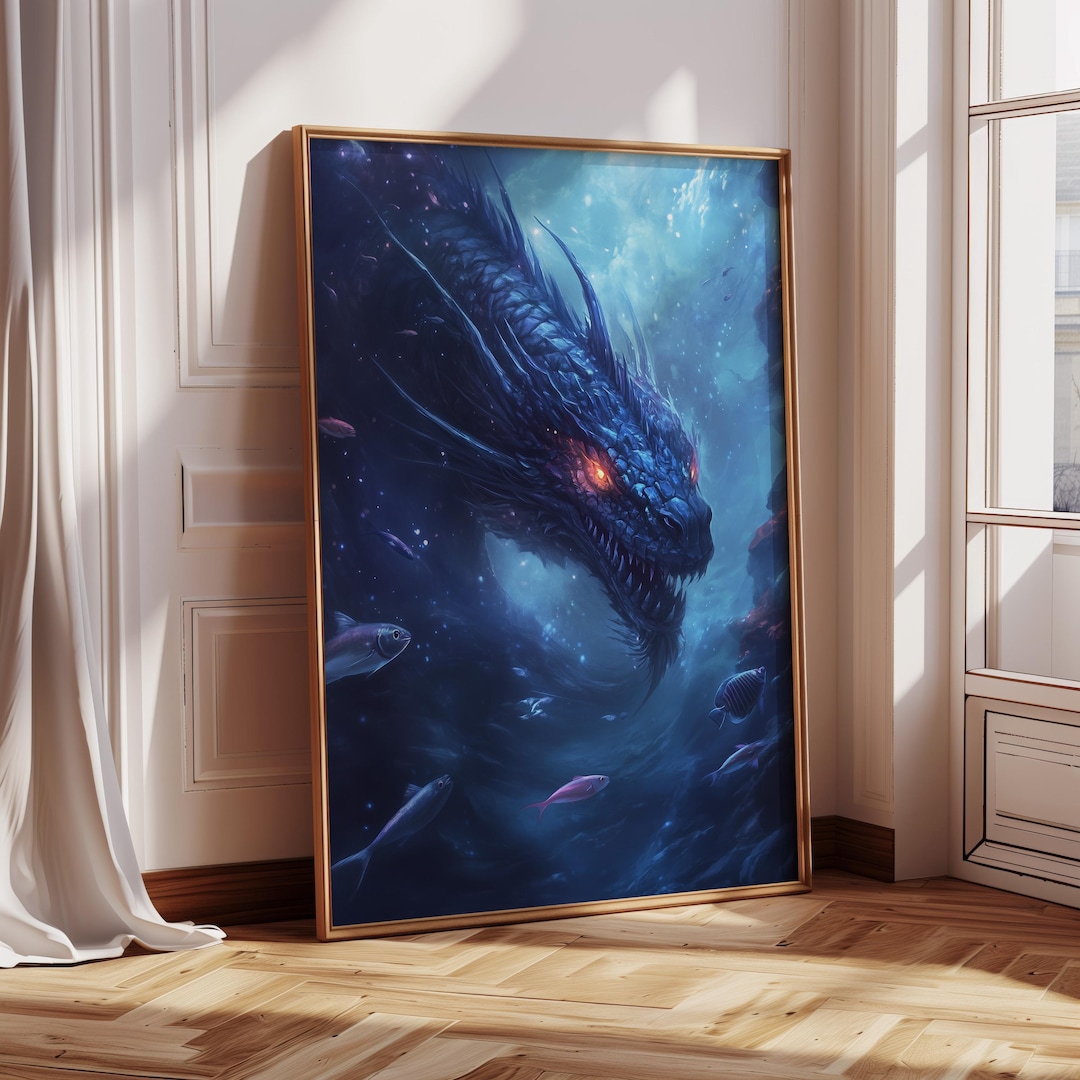 Deep Sea Dragon Wall Art – Mythical Ocean Monster With Glowing Eyes ...