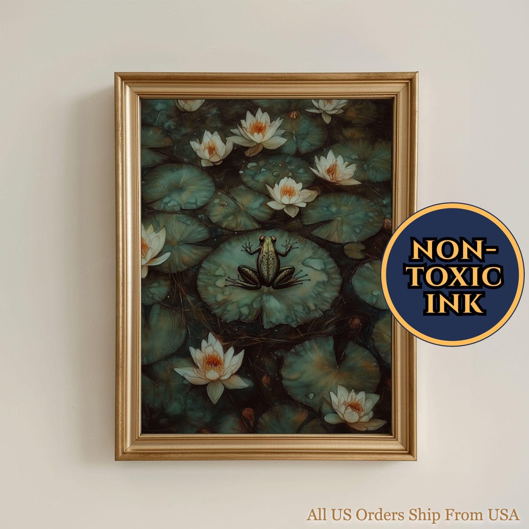 Dark Academia Frog in Lily Pond Wall Art, Moody Frog Print, Water ...