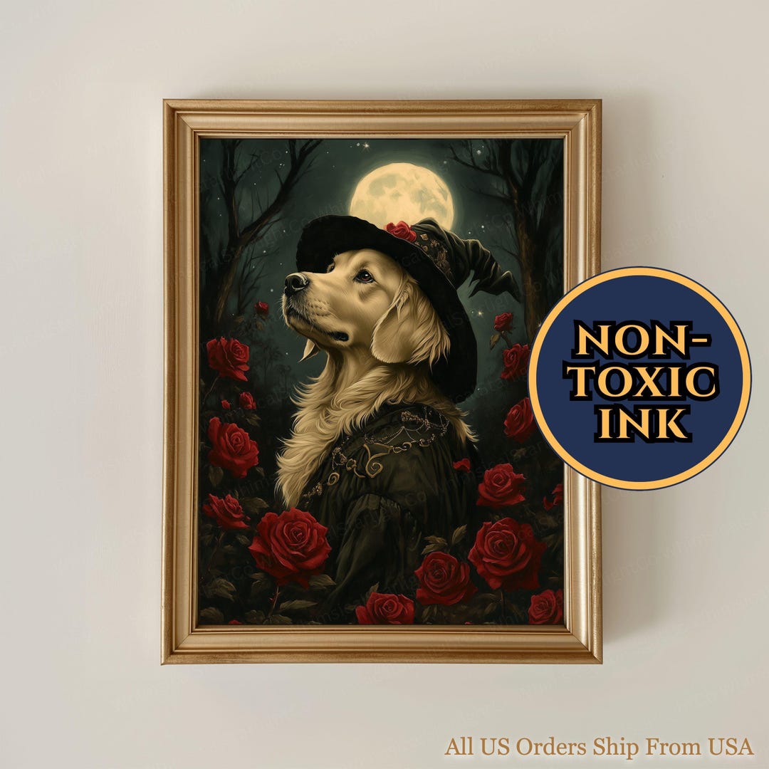 Gothic Golden Retriever Wall Art Dark Academia Golden Retriever Print ...