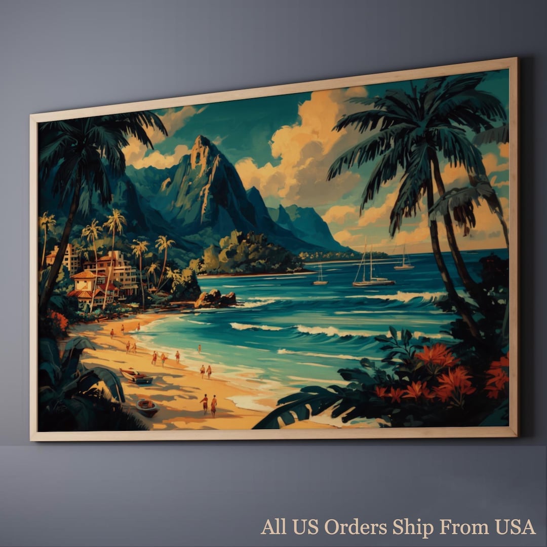 Retro Hawaii Beach Wall Art Horizontal Hawaiian Scenery Painting ...