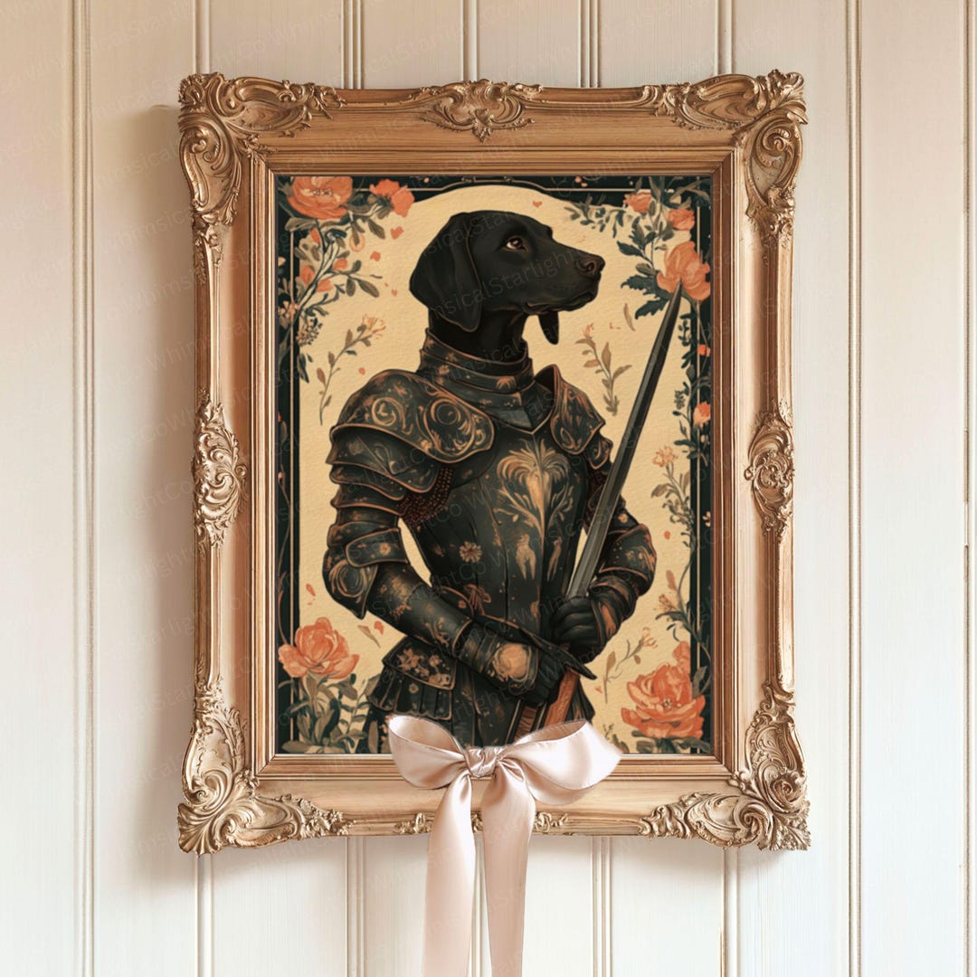 Black Labrador Knight Watercolor Painting - Vintage Medieval Warrior ...