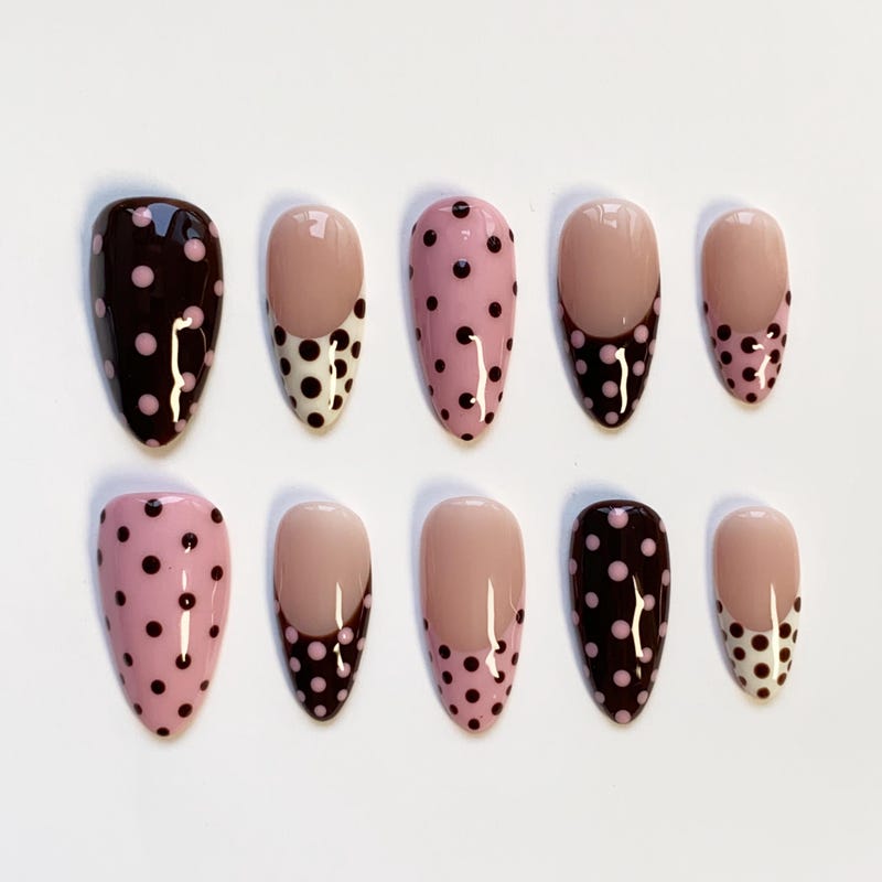 Pink and Brown Press Ons - Etsy