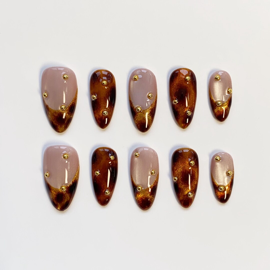Fall Nails/tortoise Shell Nails/tortoise Press on Nails Long Almond ...