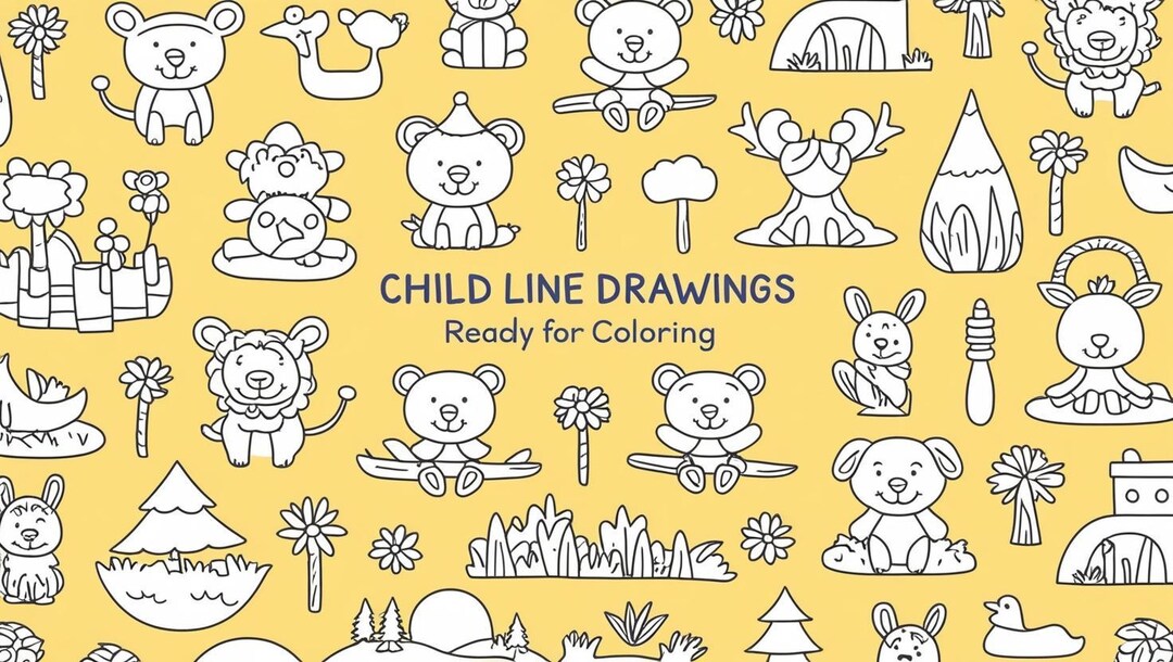 Child Line Drawings Ready for Coloring - Etsy