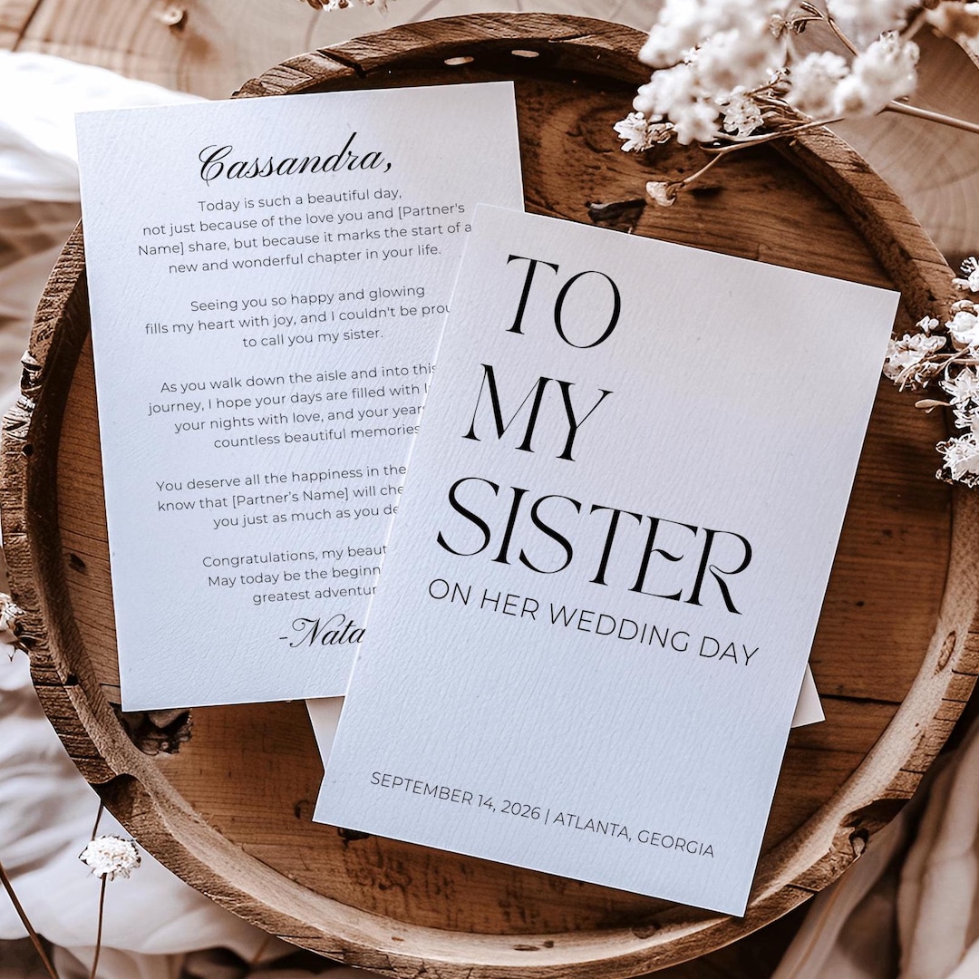 To My Sister on Her Wedding Day Card, Letter to My Sister, Personalized Wedding Card Template ...