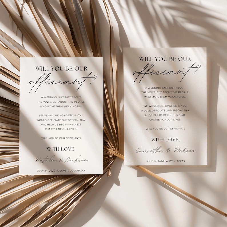 Officiant Proposal, Will You Be Our Officiant Printable Card, Wedding ...