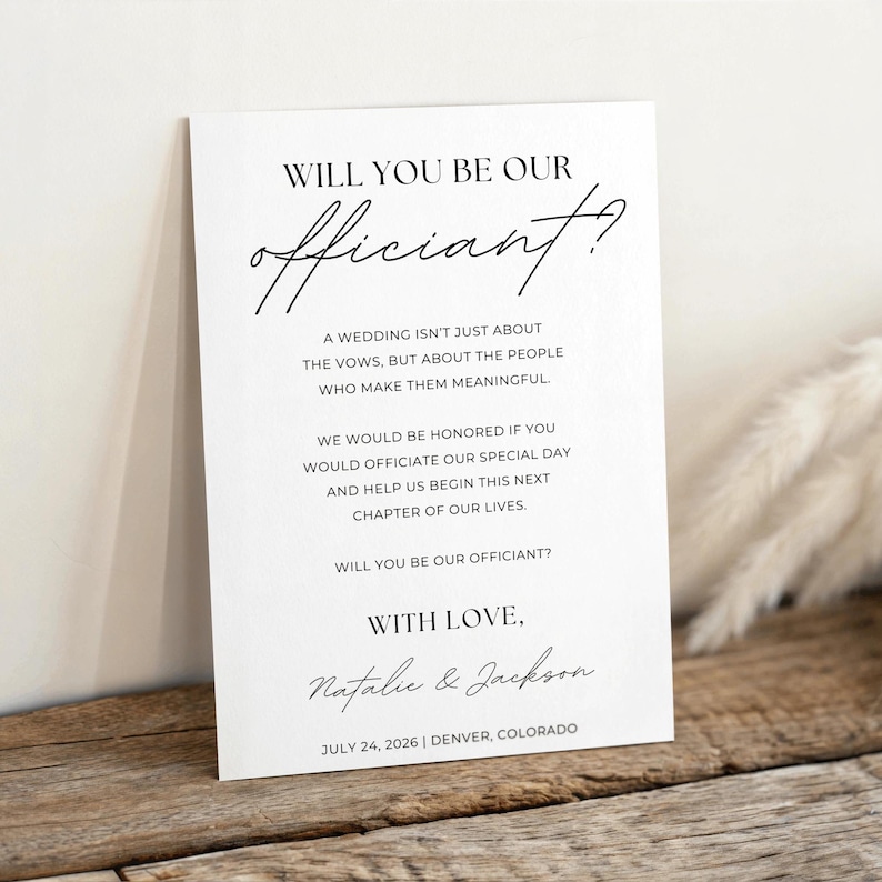 Officiant Proposal, Will You Be Our Officiant Printable Card, Wedding ...