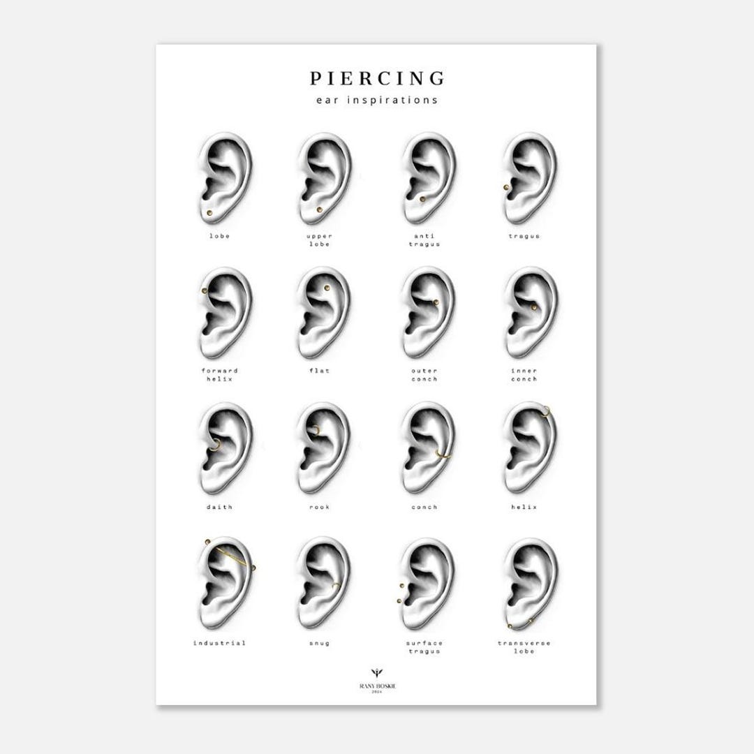 Ear Piercing Placement Guide Poster - Stunning Tattoo or Beauty Studio ...