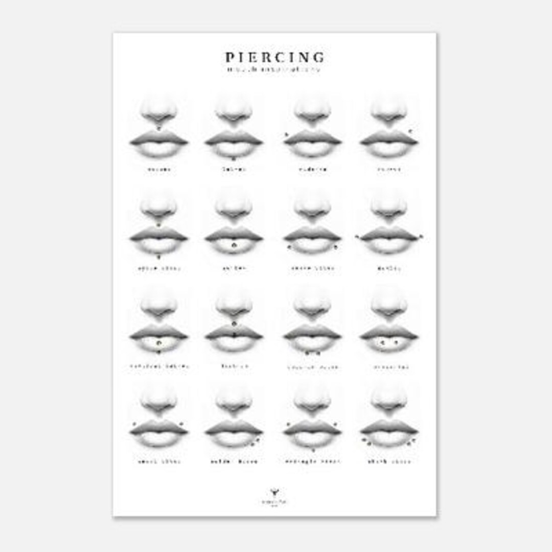 Mouth Piercing Placement Guide Poster - Stunning Tattoo or Beauty ...