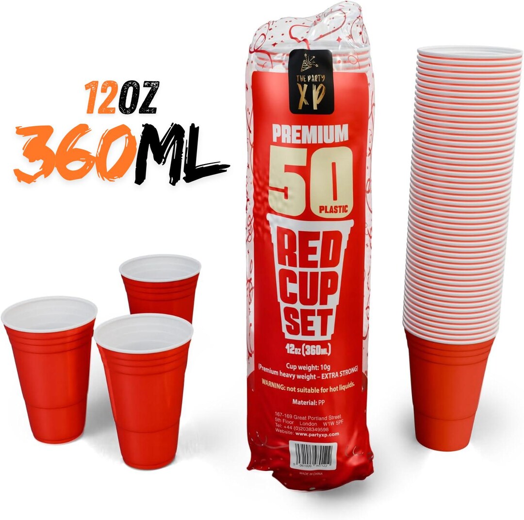 The Party XP Premium 50 Plastic Red Cup Set (12oz) – Reusable American ...
