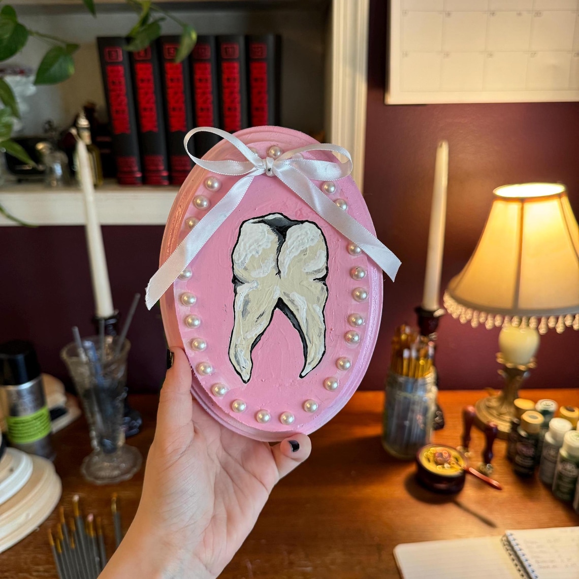 Molar Tooth Painting With Bow and Pearls - Etsy
