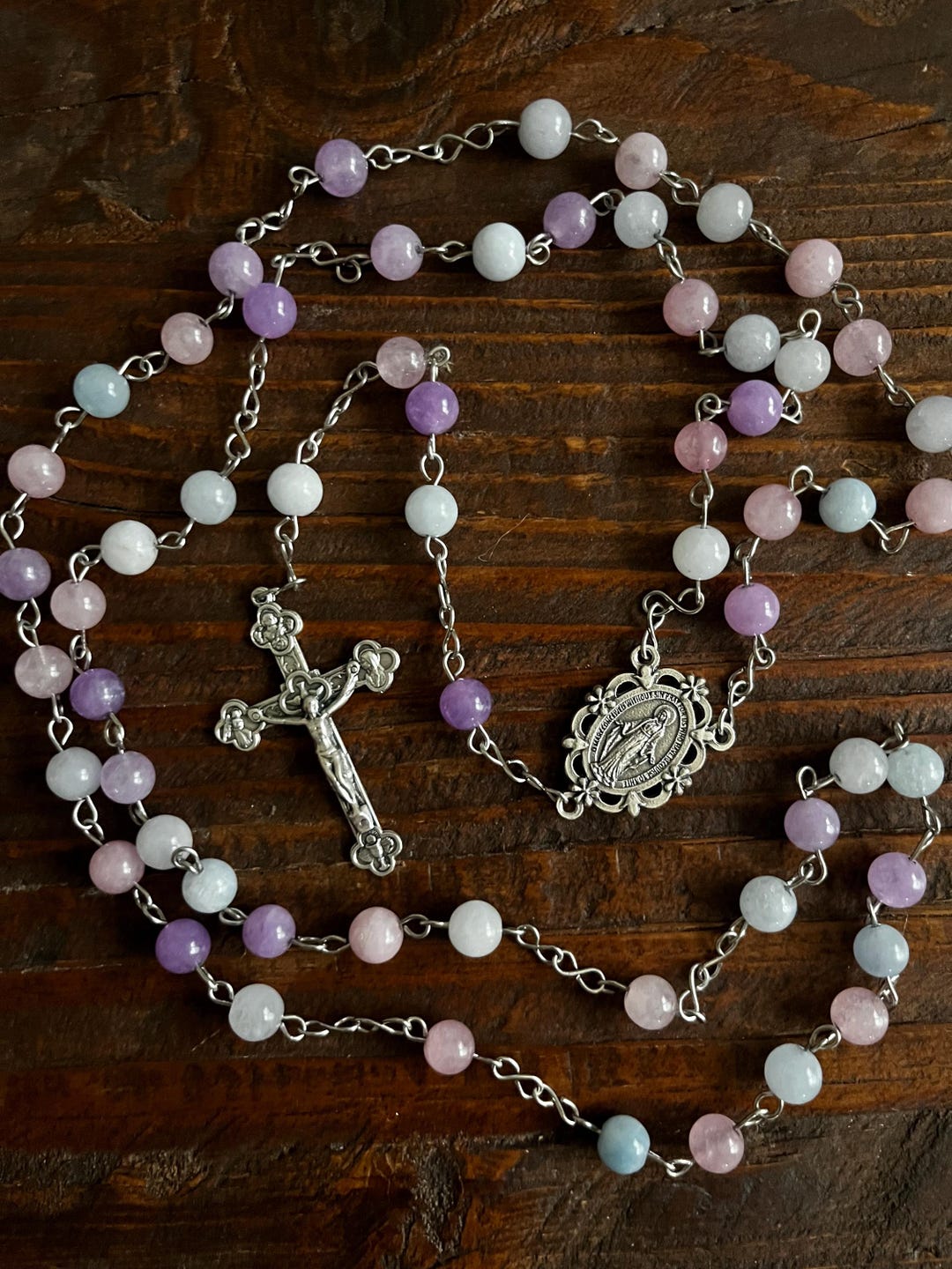 Pastel Catholic Rosary With Miraculous Medal Centerpiece, 5 Way ...