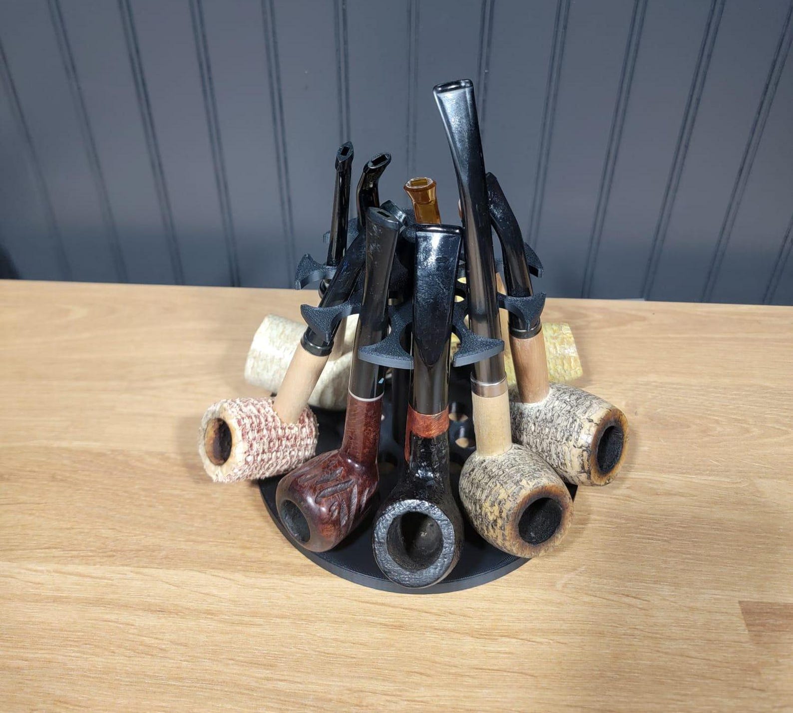 Tobacco Pipe Rack for 9 Pipes - Pipe Stand - Pipe Display - Desktop ...