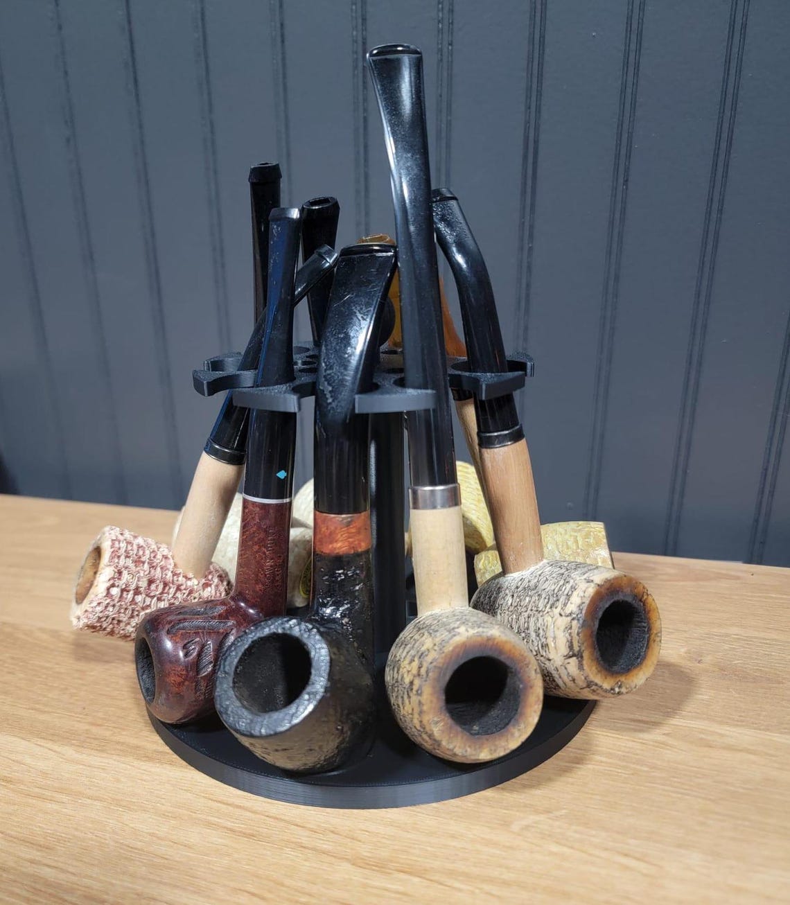 Tobacco Pipe Rack for 9 Pipes - Pipe Stand - Pipe Display - Desktop ...