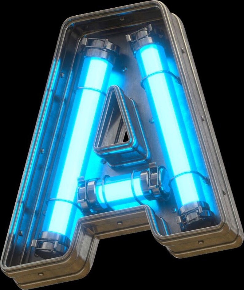 Font- Blue LED Neon Light Font- Glowing Digital Letters and Numbers and ...