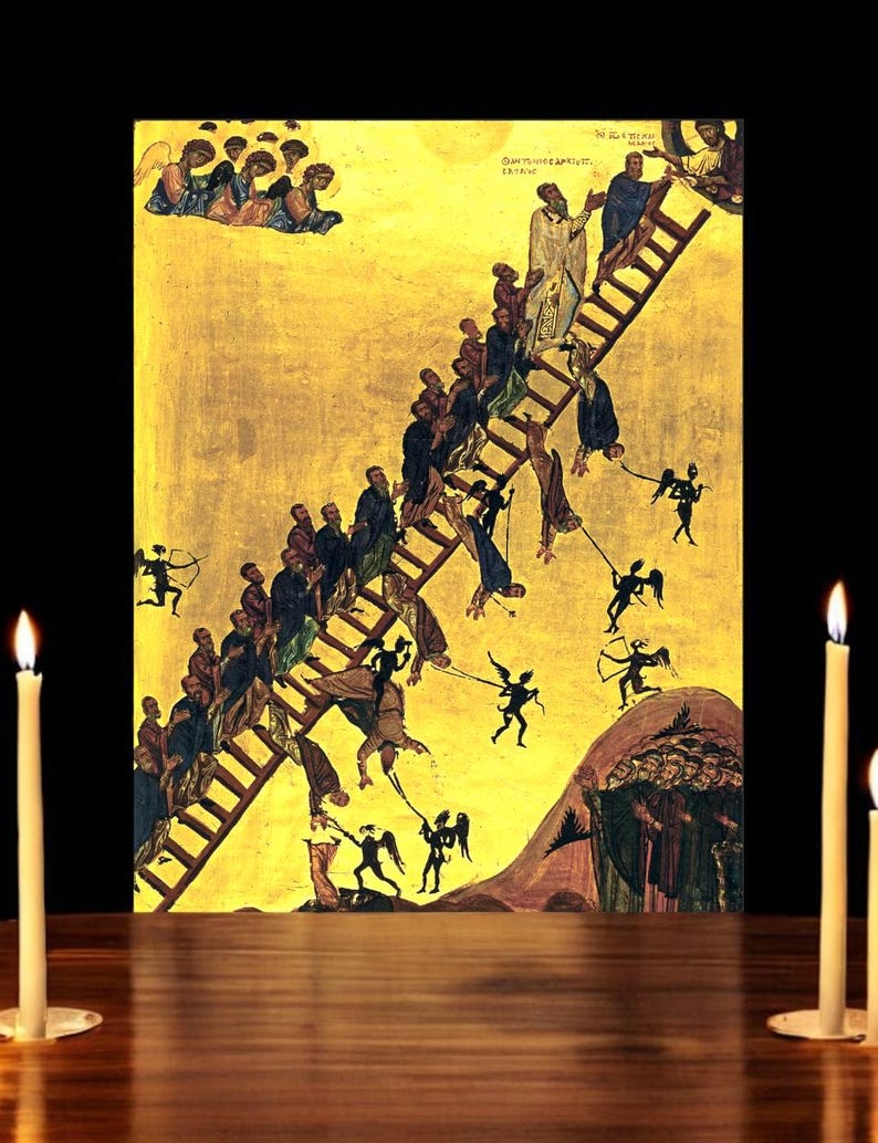 Wooden Orthodox Icon: the Ladder of Divine Ascent, St John Climacus ...