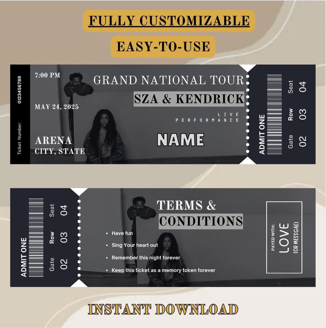Kendrick and SZA, Grand National Tour Ticket Template - Etsy