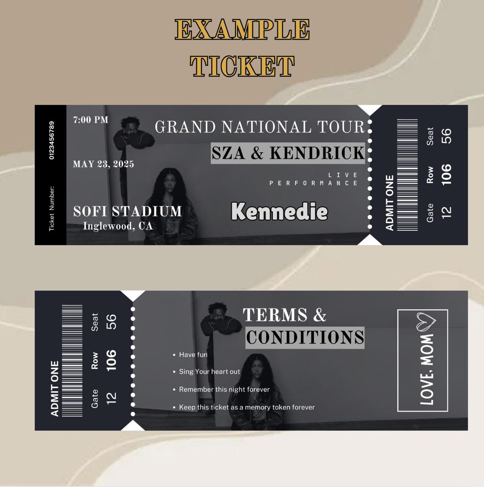 Kendrick and SZA, Grand National Tour Ticket Template - Etsy