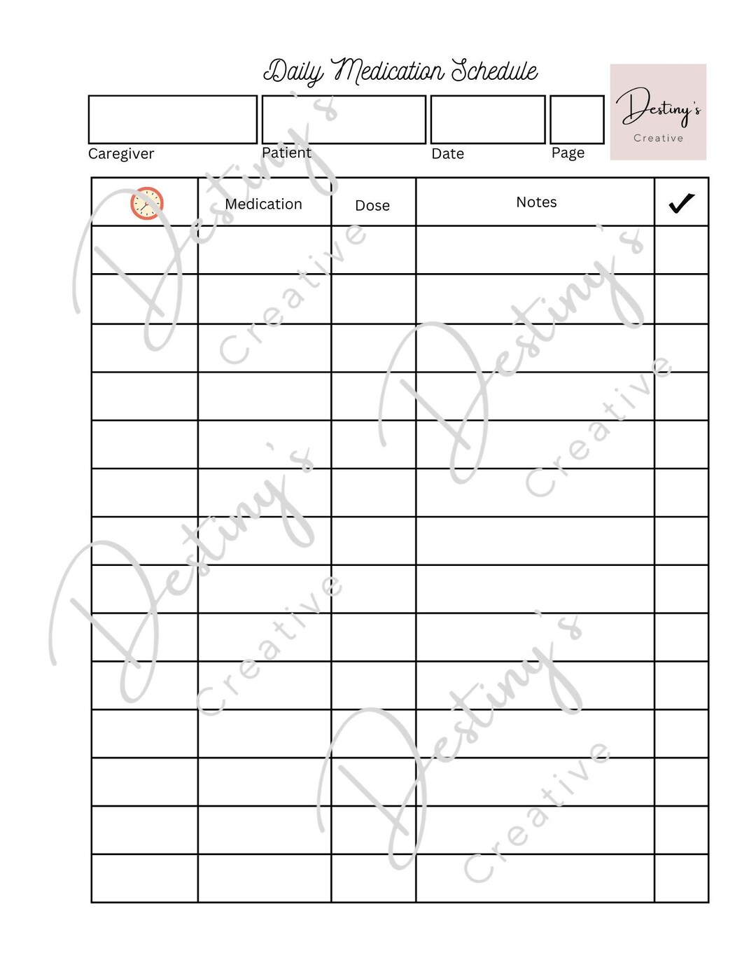 Printable Daily Medication Schedule, PDF Letter Size, Time, Medicine ...