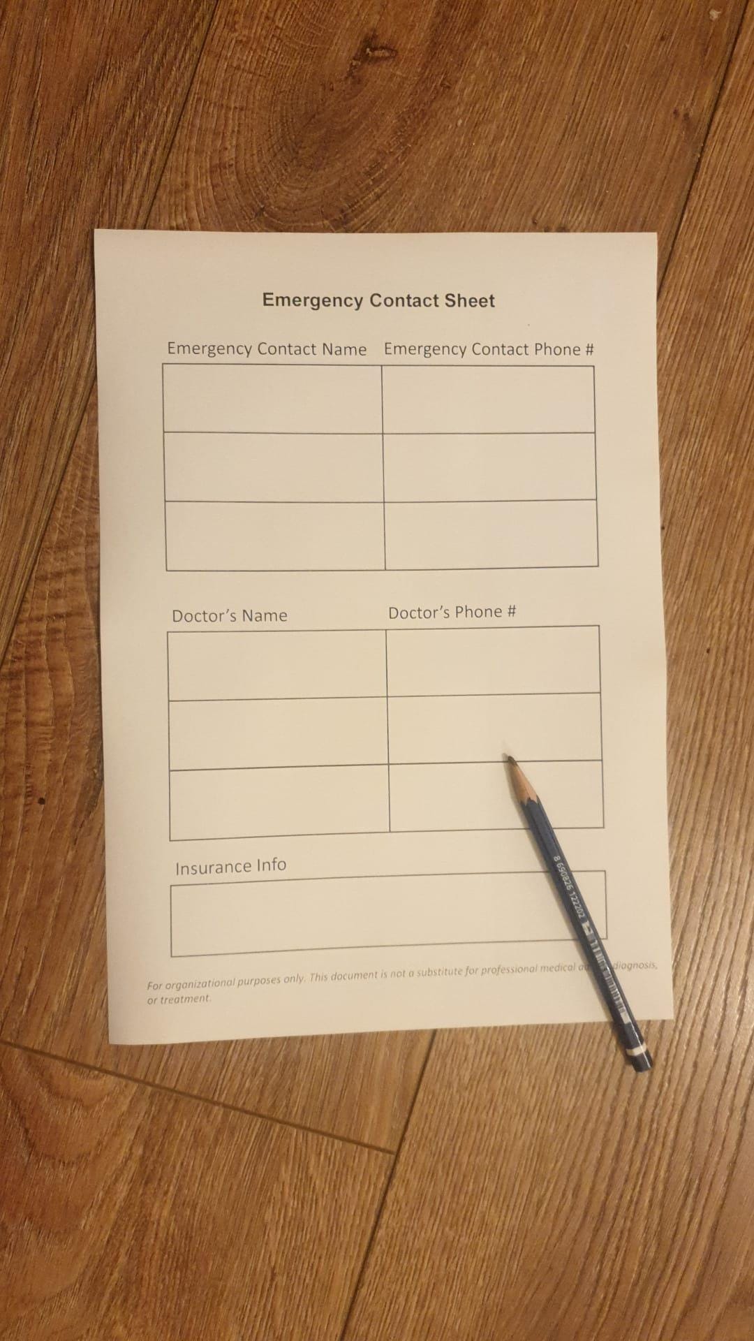 Emergency Contacts Printable US Letter-size PDF for Elderly Patients to ...