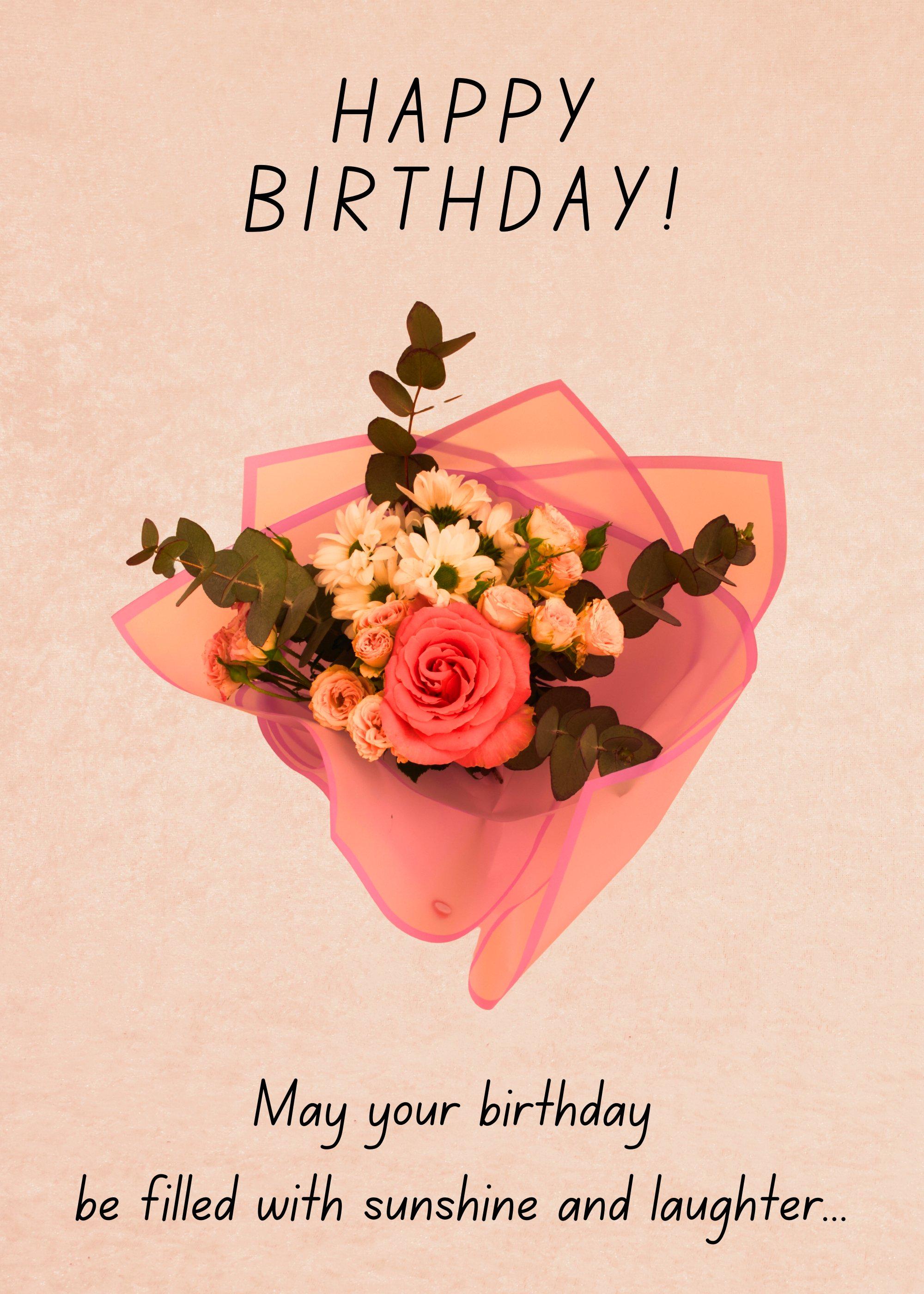 Floral Birthday Card Canva Template, Editable Text (digital Download ...