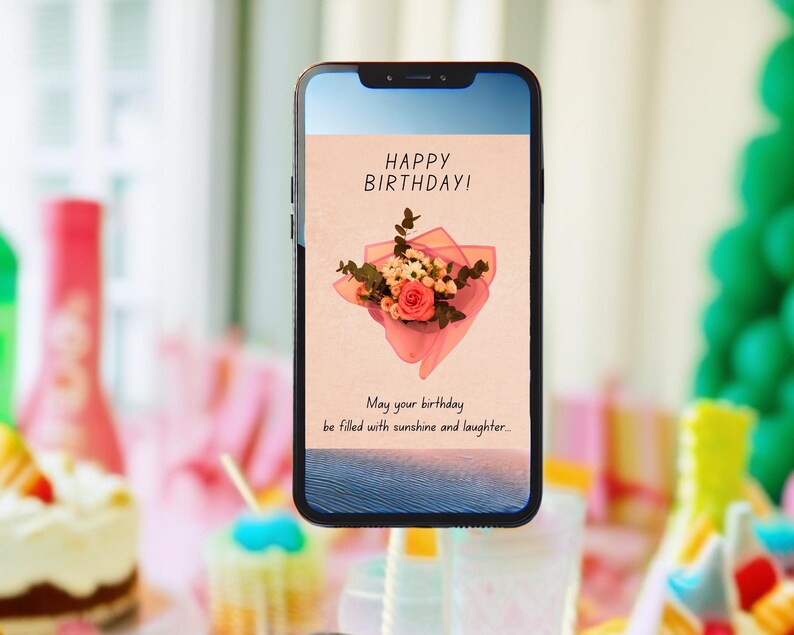 Birthday Card Canva Template, Digital, Flowers Editable Text, for Your ...