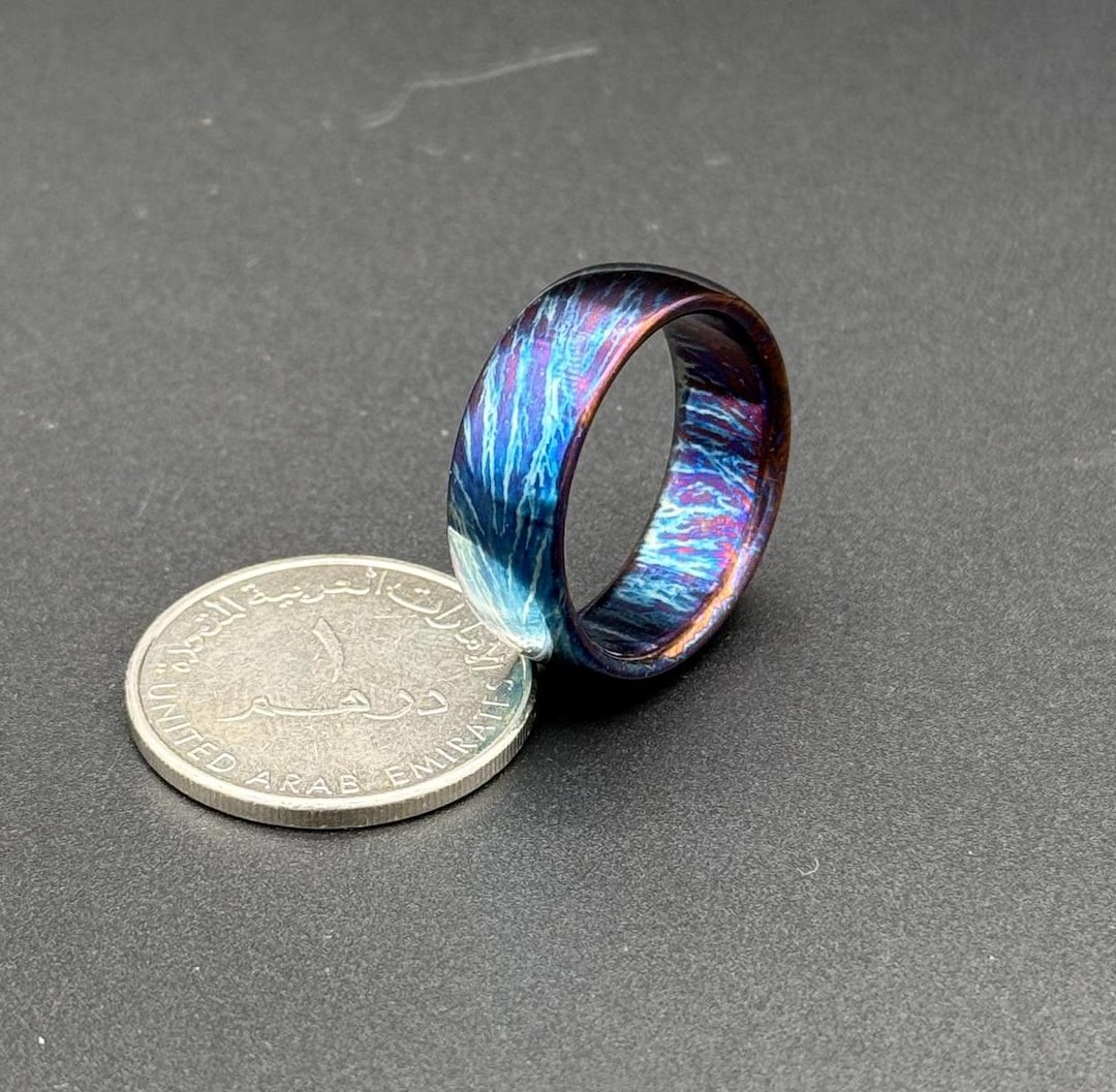 Handmade Colorful Titanium Wedding Band: Heat Anodized Ring, Unique ...