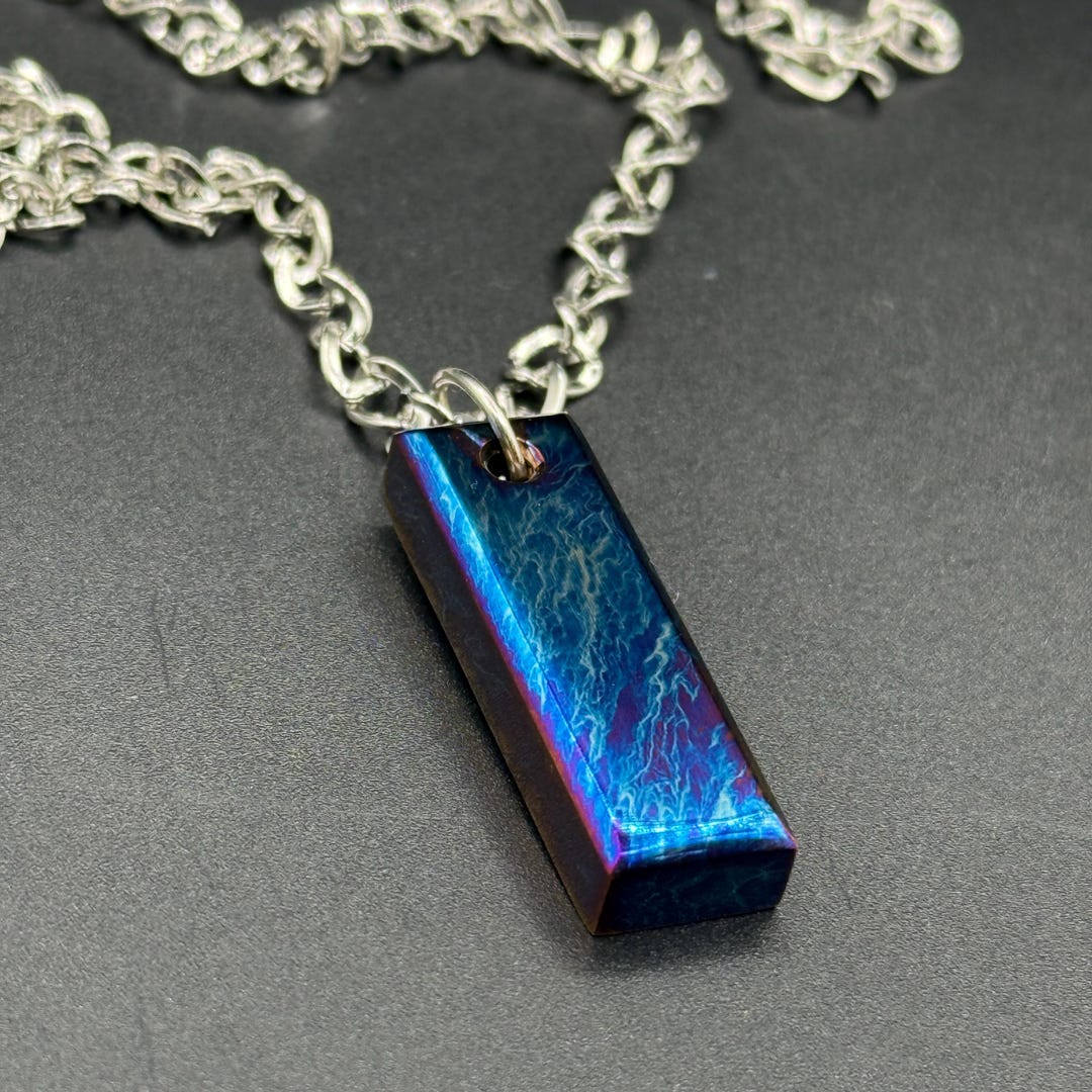 Iridescent Titanium Flamed Anodized Rectangle Pendant Necklace on ...