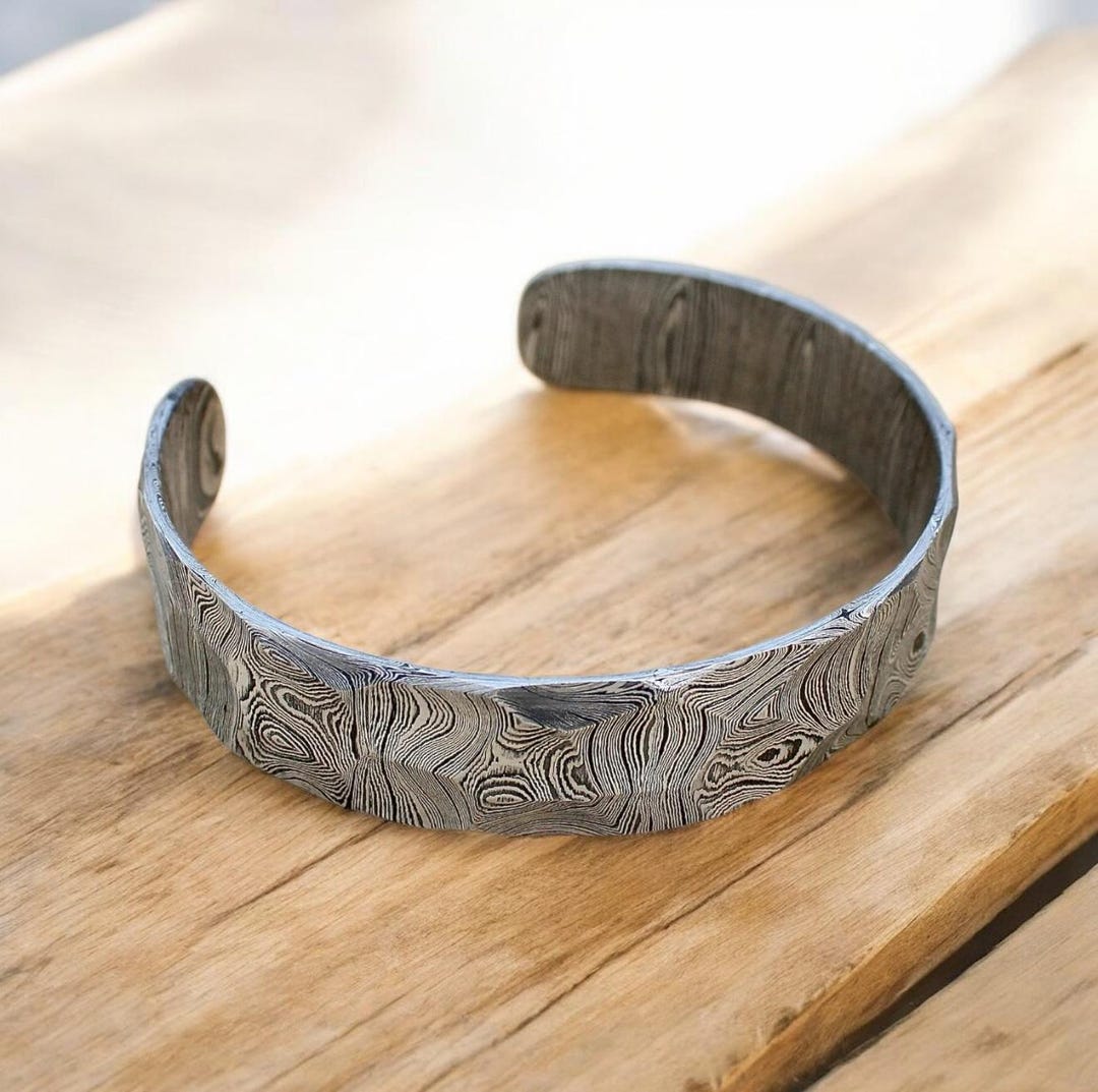 Hand Forged Damascus Steel Cuff Bracelet: Viking Style Bangle - Etsy
