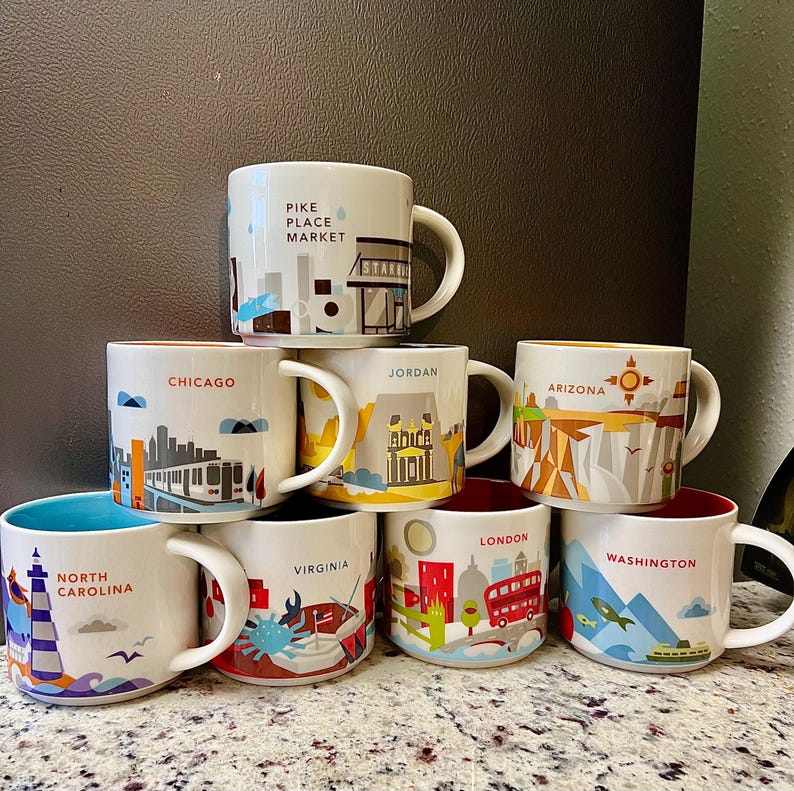 Starbucks “you Are Here” 14 Oz Mugs— Rare Discontinued Collection ...