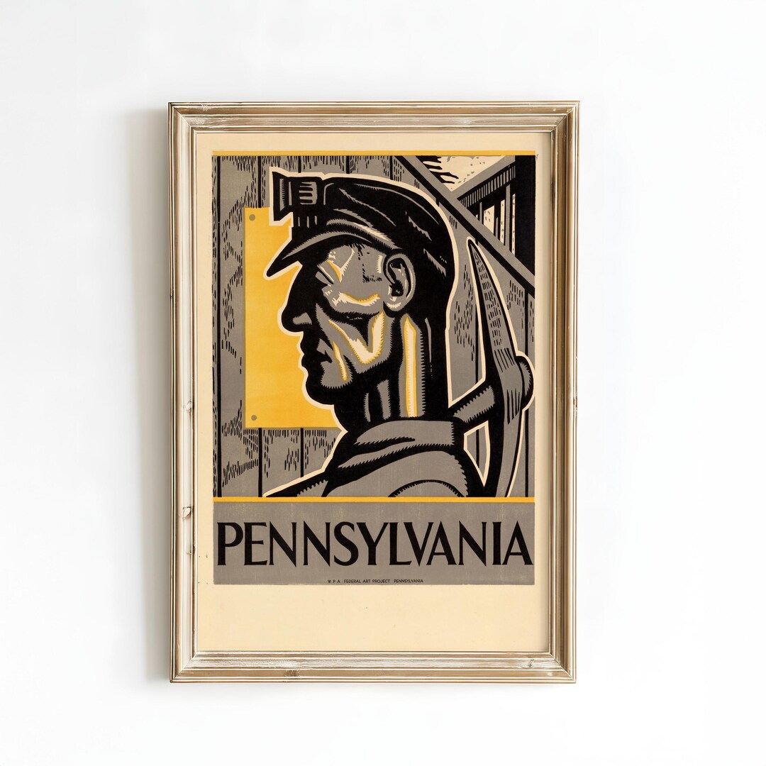 Pennsylvania WPA Poster – Vintage Coal Miner Art Print, Retro ...